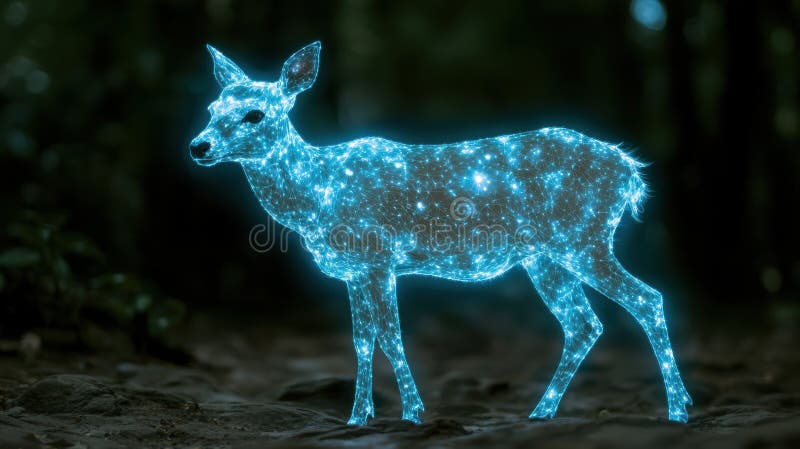 Glowing Deer in the Dark Forest Stock Illustration - Illustration of ...
