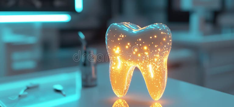 Glowing Dental Tooth Model with Sparkling Effects in Modern Dental ...