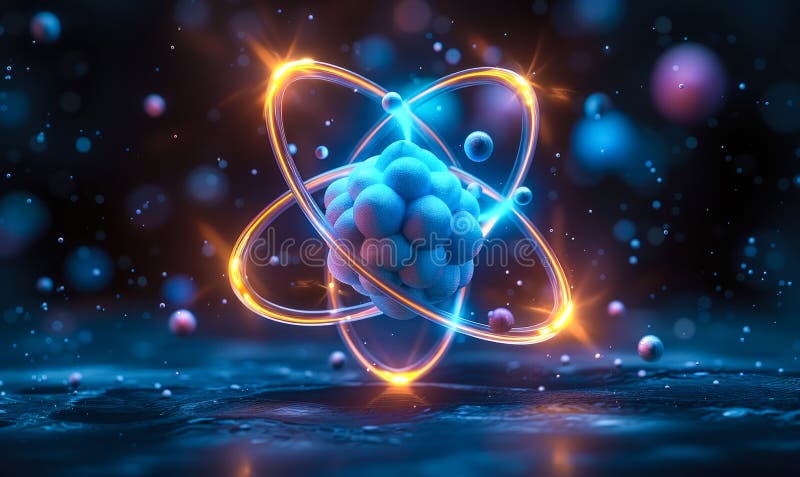 A Glowing, Detailed Illustration of an Atom with Orbiting Electrons ...