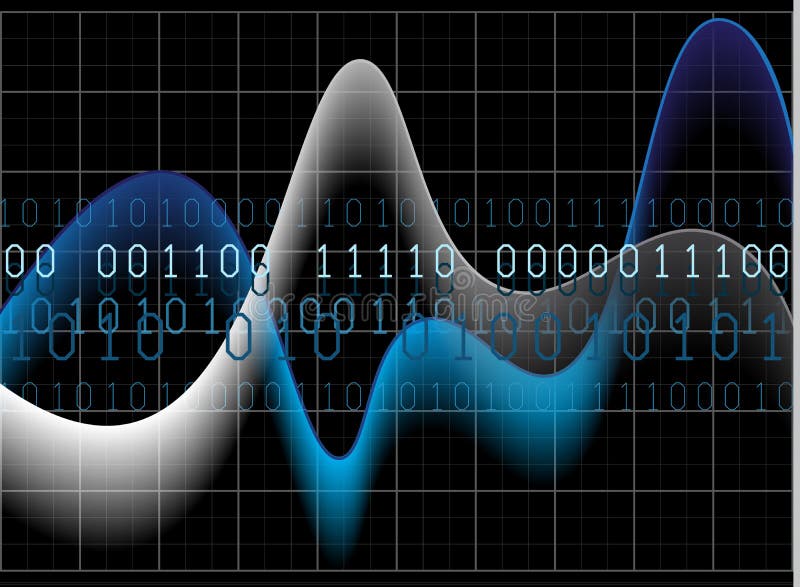 Glowing Diagram with Colourful Waves on Blue Grid Background Stock ...