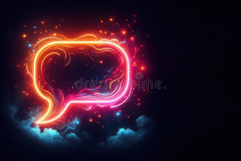 A Glowing Dialog Box on a Black Background. Space for Text. Stock Photo ...