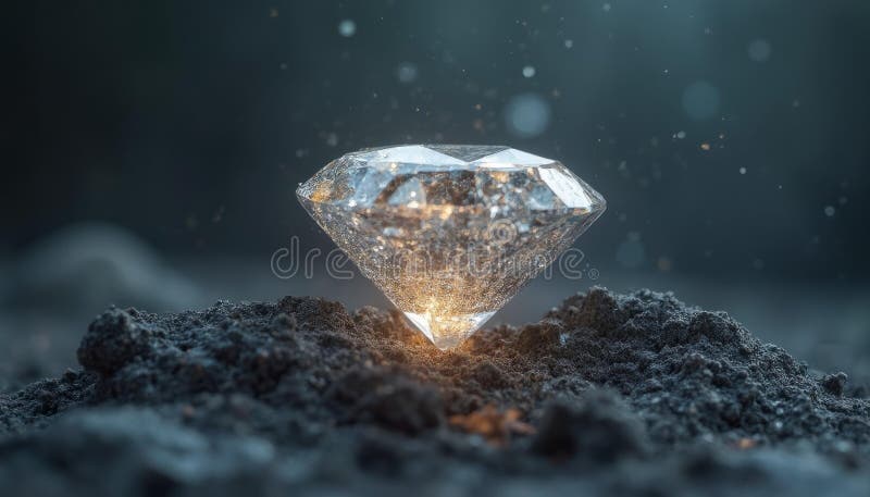 Glowing Diamond on Rough Surface with Floating Particles Stock ...