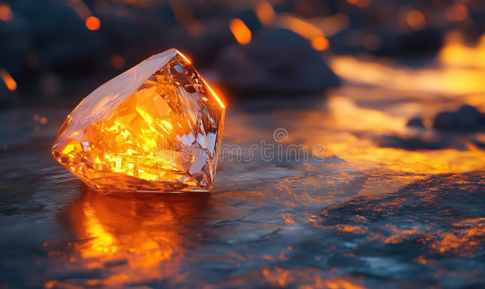 Glowing Diamond on Textured Surface with Warm Light Reflections and ...