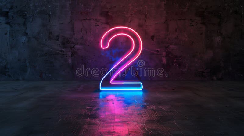 The Glowing Digit of the Number Two is Rendered in 3D As an Abstract ...