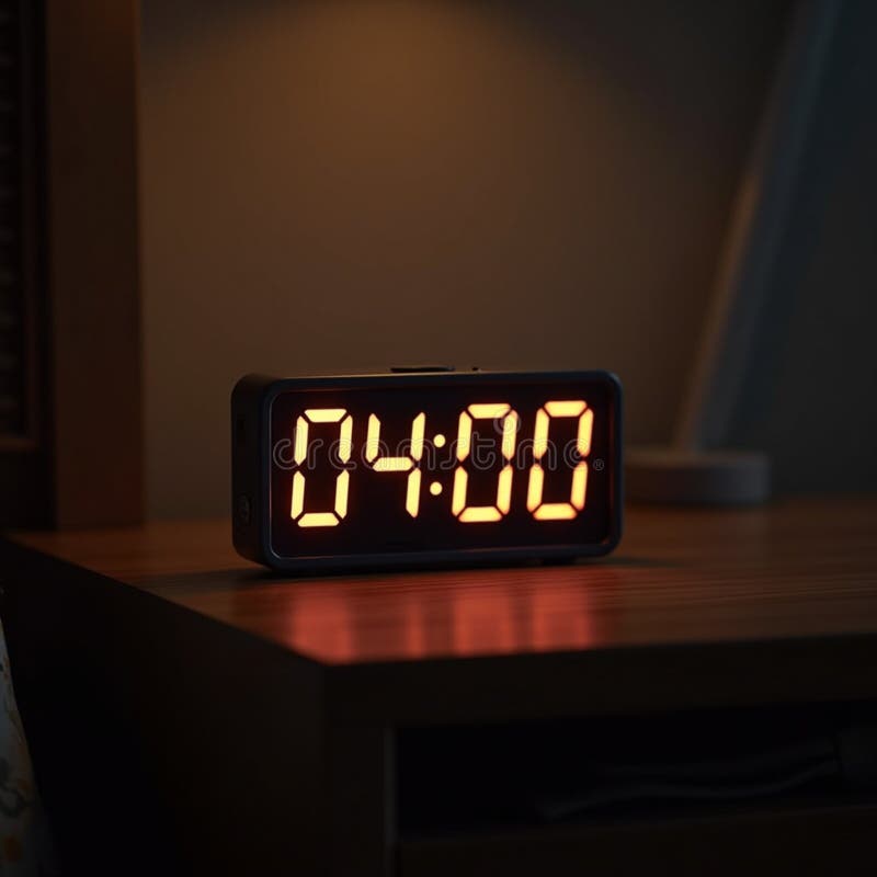 Glowing Digital Alarm Clock at 400 am on Nightstand Stock Illustration ...