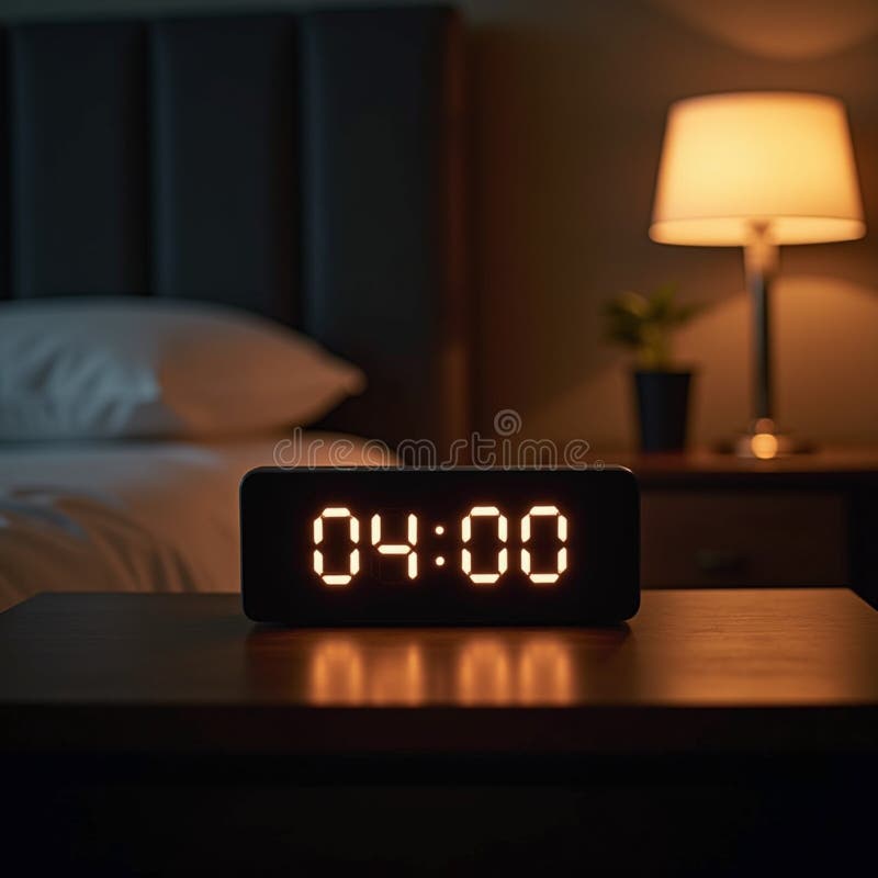 Glowing Digital Alarm Clock at 400 am on Nightstand Stock Illustration ...