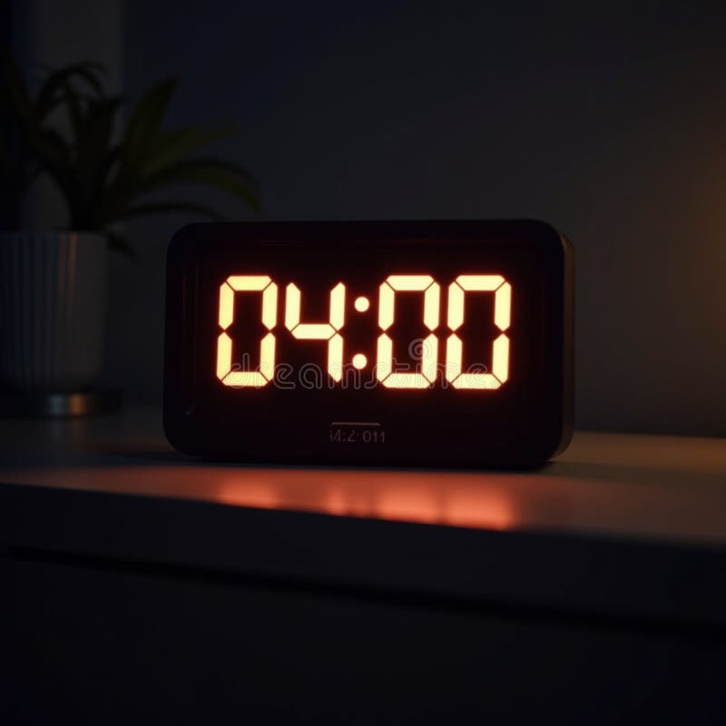 Glowing Digital Alarm Clock at 400 am on Nightstand Stock Illustration ...