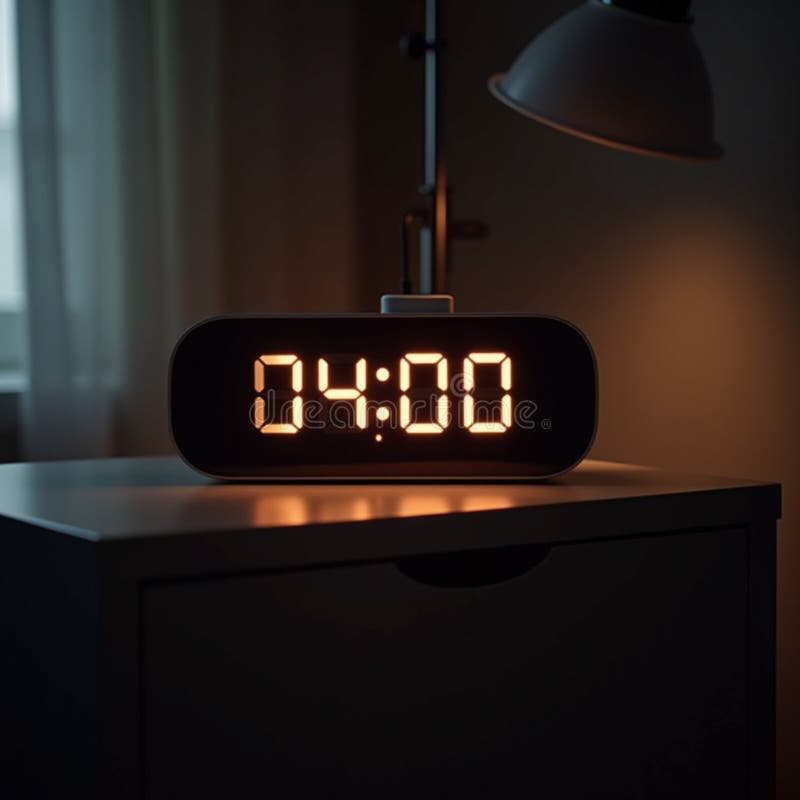 Glowing Digital Alarm Clock at 400 am on Nightstand Stock Illustration ...