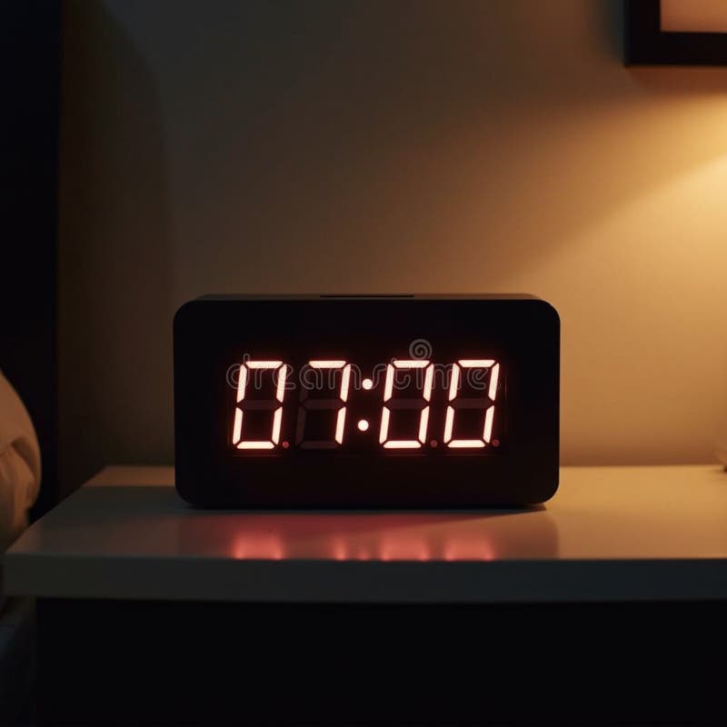 Glowing Digital Alarm Clock on Nightstand at 700 am Stock Illustration ...