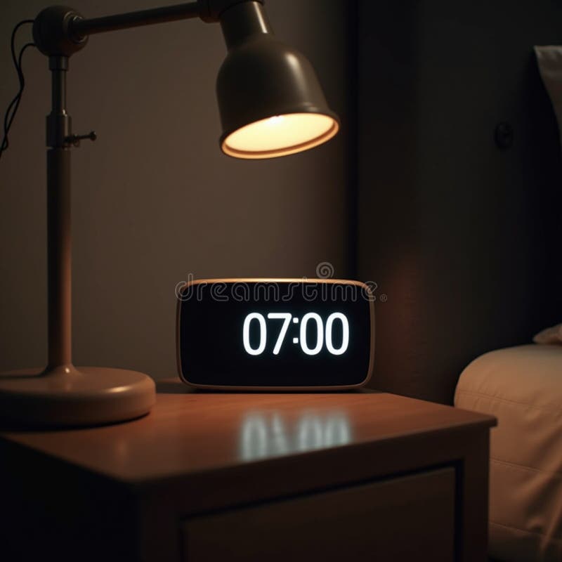 Glowing Digital Alarm Clock on Nightstand at 700 am Stock Illustration ...