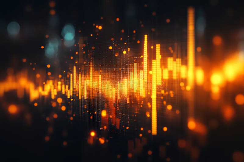 Glowing Digital Audio Wave Visualizer with Orange Light and Dark ...