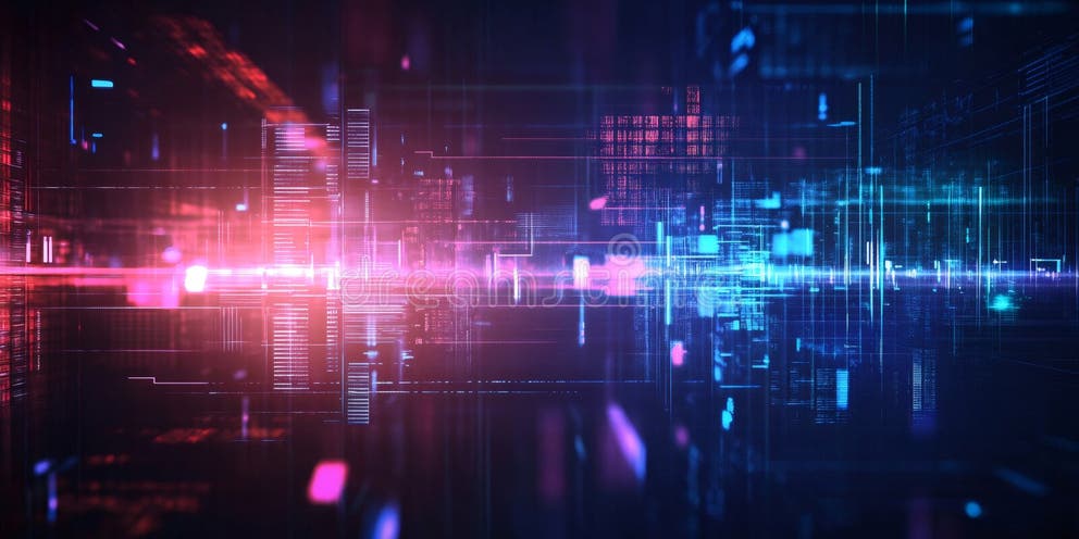 Glowing Digital Binary Code Matrix Streaming Across Blurred Cyberspace, Symbolizing ...