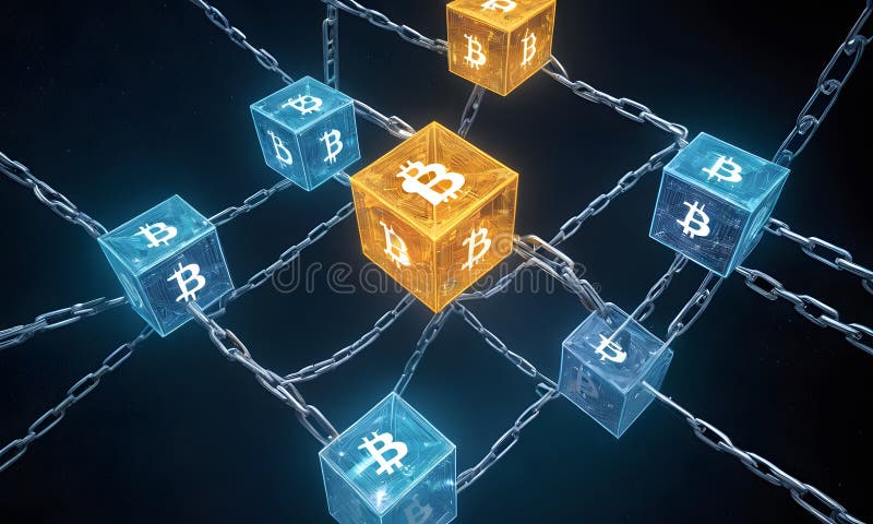 Digital Bitcoin Blocks on Chains AI Generative Stock Photo - Image of ...