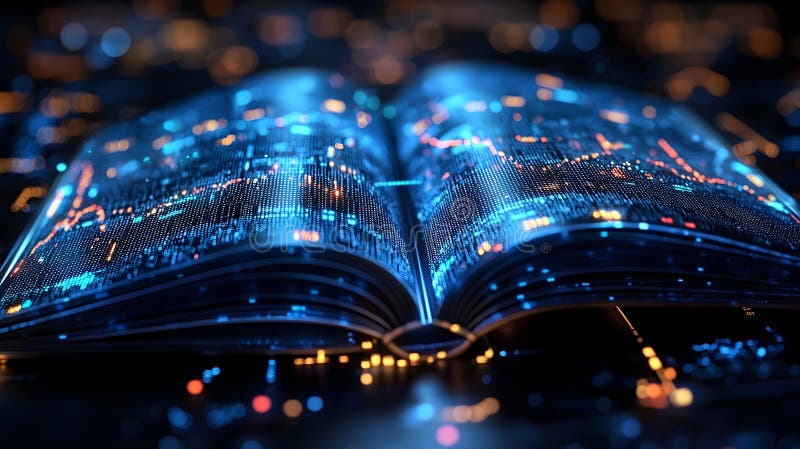 Glowing Digital Book Data Visualization Stock Illustration ...