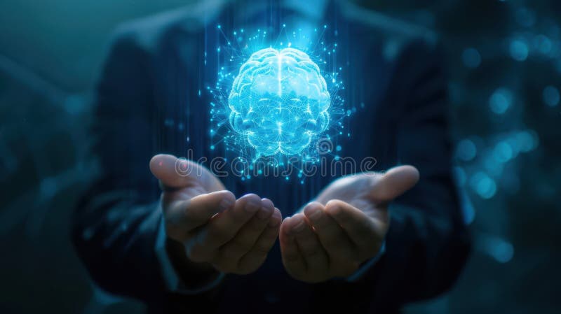 The Glowing Digital Brain. AI Generated Stock Photo - Image of ...