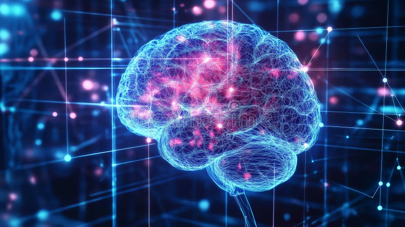 A Glowing Digital Brain, Buzzing with Neural Activity, Showcasing the ...