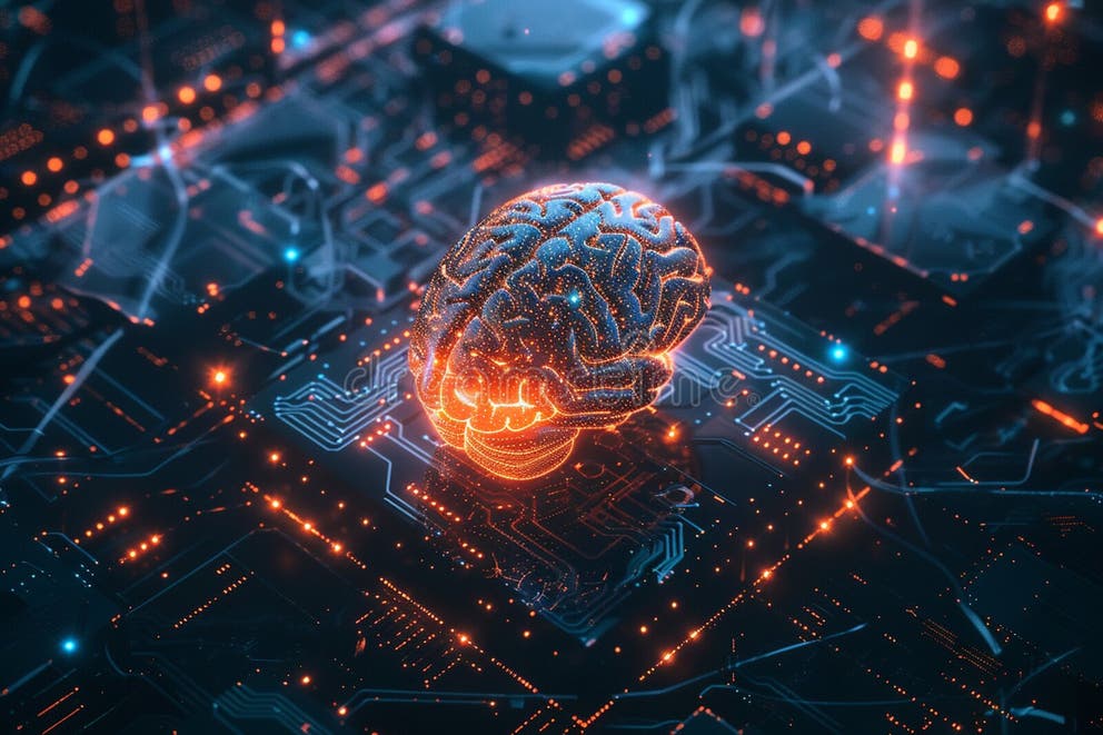 Glowing Digital Brain on Circuit Board, Neural Network, Artificial Intelligence Concept Stock ...