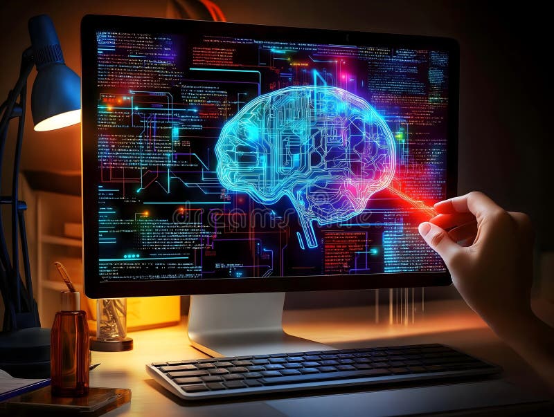 A Glowing Digital Brain on a Computer Screen Showcasing Artificial ...
