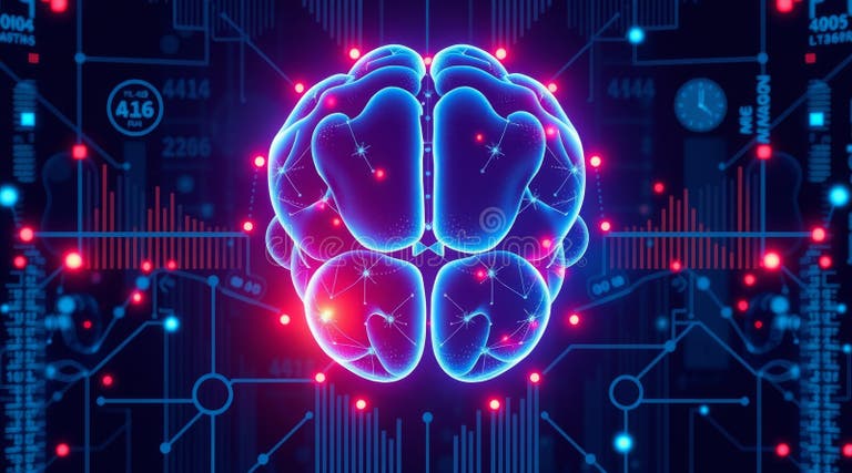 Glowing Digital Brain with Data Visualization in a High-tech ...