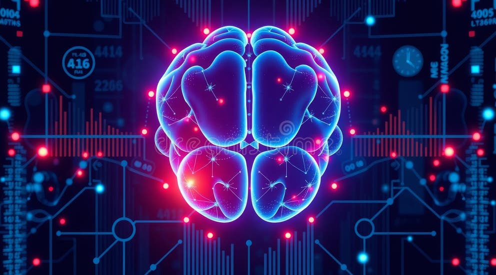 Glowing Digital Brain with Data Visualization in a High-tech ...