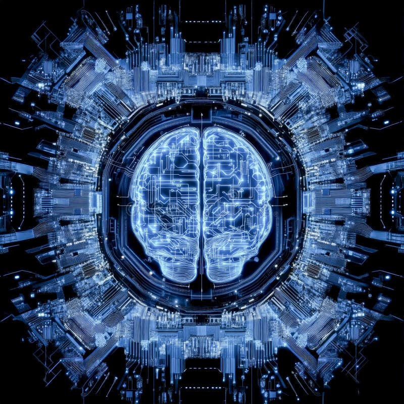 Glowing Digital Brain Embedded in a High-tech Processor Microchip Stock ...