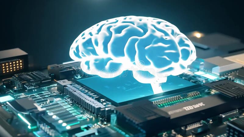 Glowing Digital Brain Surrounded by Data Traveling at High Speed Stock ...