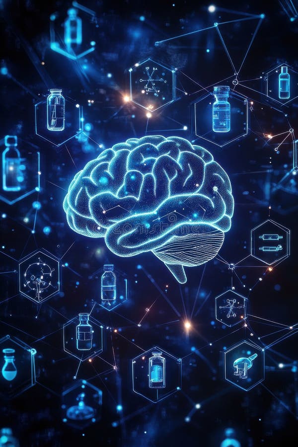 Digital Brain Icon Surrounded by Technology and Science Icons ...