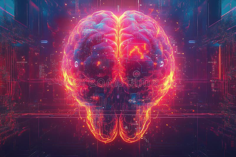 A Glowing Digital Brain, Interwoven with Circuitry, Represents the ...