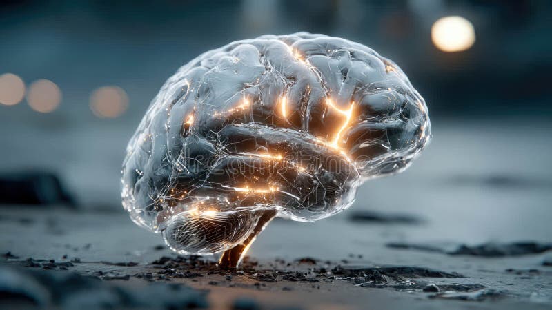 Glowing Digital Brain Made of Translucent Fibers Emitting Light ...