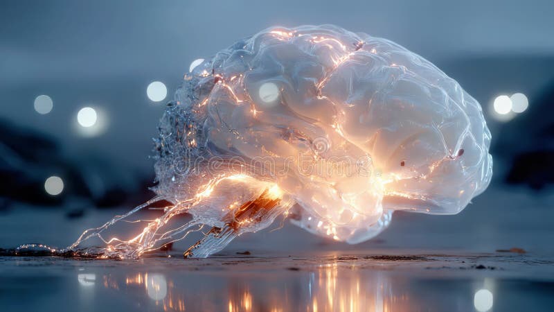 Glowing Digital Brain Made of Translucent Fibers Emitting Light ...