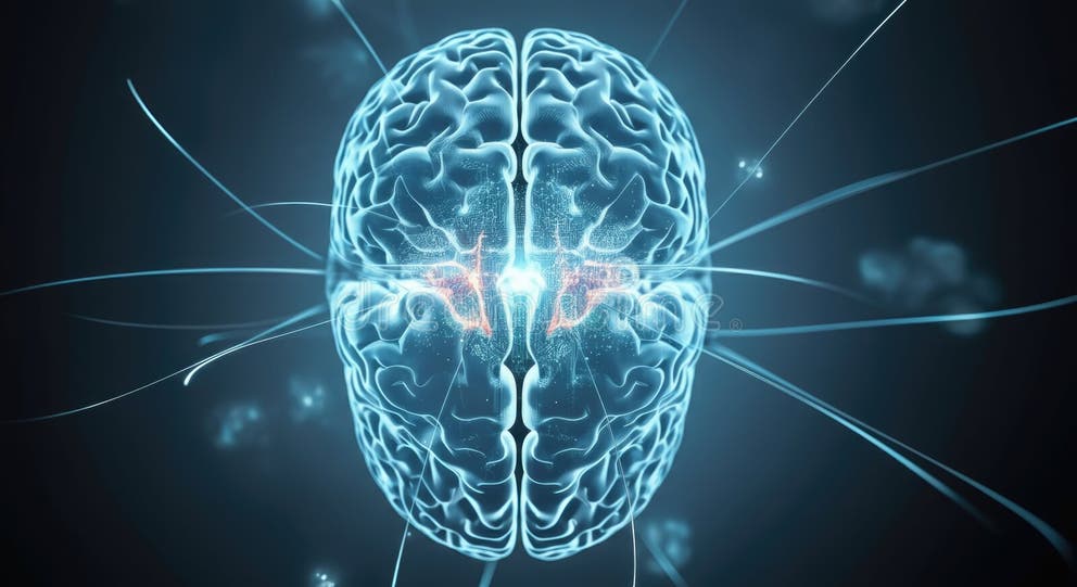 Glowing Digital Brain with Neural Pathways and Electric Currents Stock ...