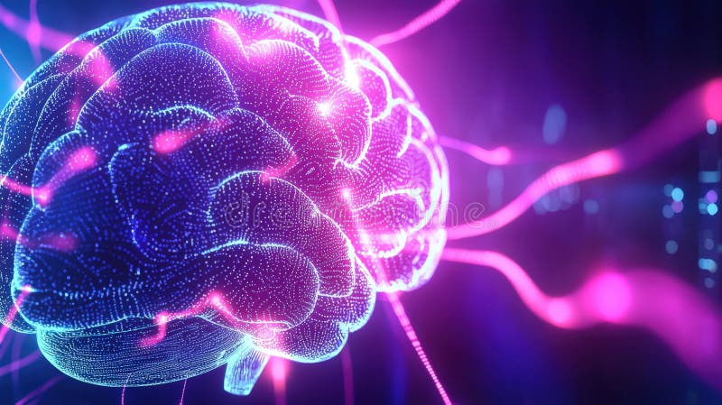 Glowing Digital Brain is Sending Information through Its Neural Network ...
