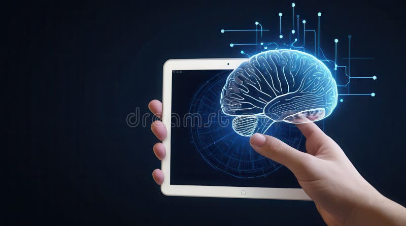 Glowing Digital Brain on Tablet Screen, Artificial Intelligence Concept ...