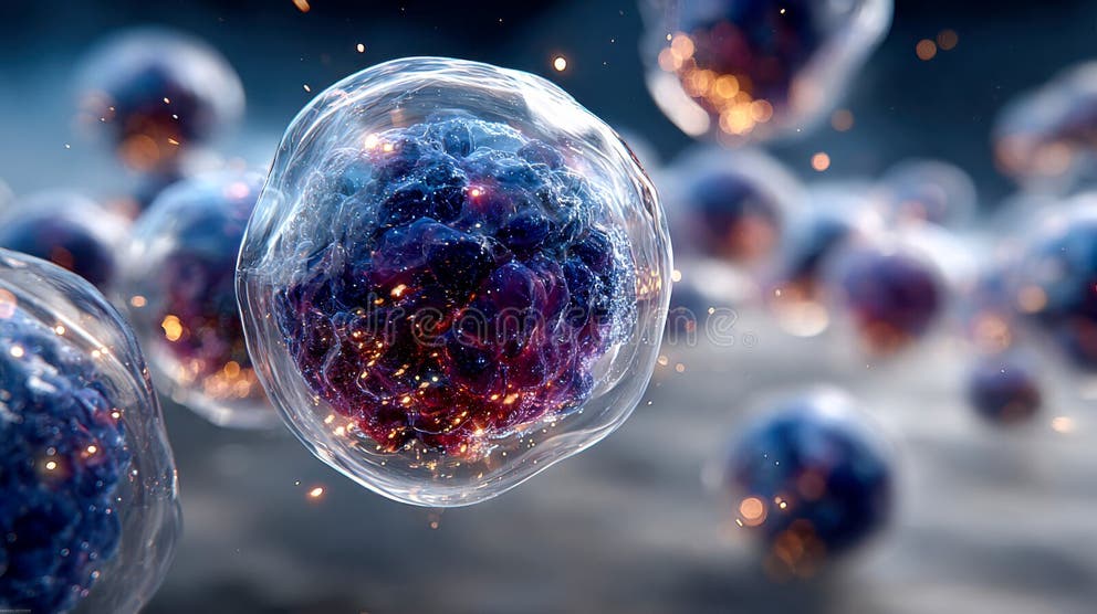 Glowing Digital Cells Floating in a Surreal 3D Microscopic Environment ...