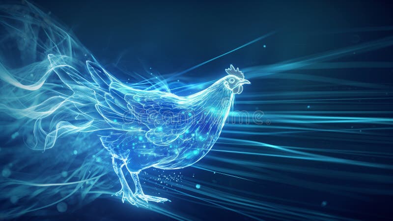 Glowing Digital Chicken in Blue Light Stock Image - Image of particles ...