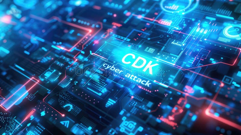 Glowing Digital Circuit Board with "CDK" and "cyber Attack" Text Set in ...
