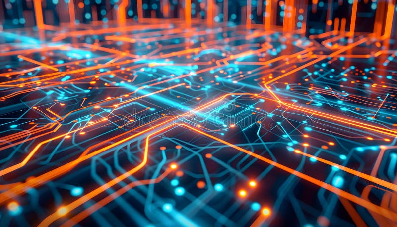 Glowing Digital Circuit Board with Futuristic Particles. Cutting-edge ...