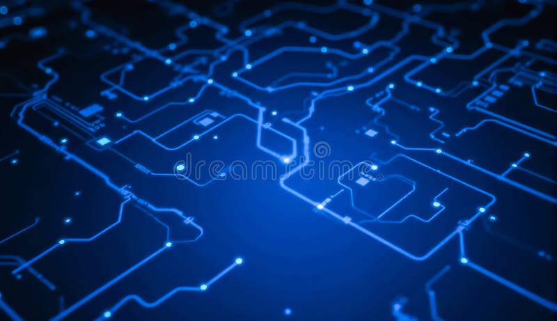Glowing Digital Circuit Pattern with Blue Neon Lines Technology ...