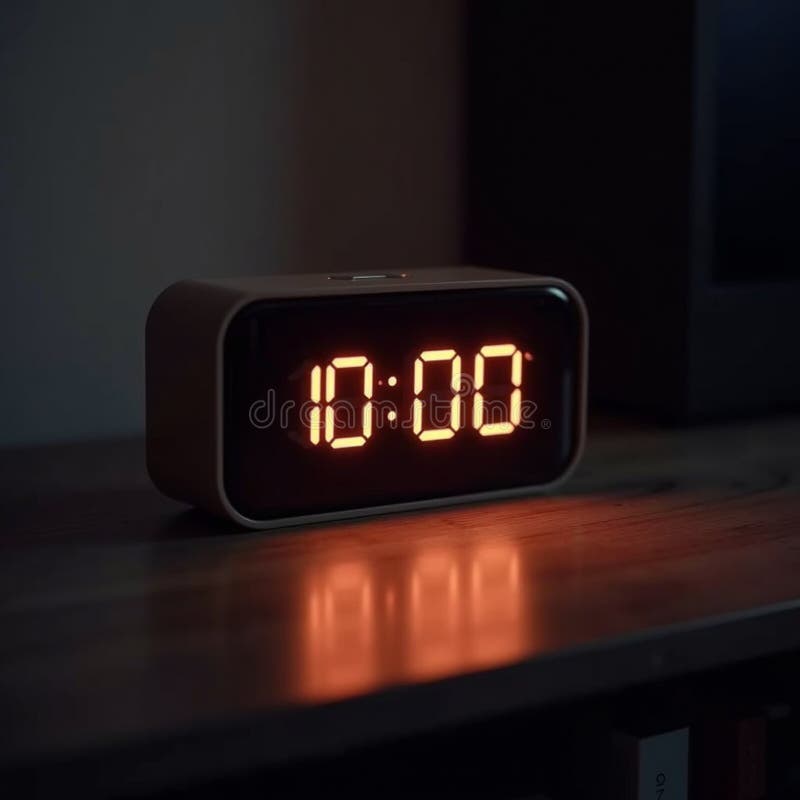 Glowing Digital Clock at 1000 on Nightstand Stock Illustration ...