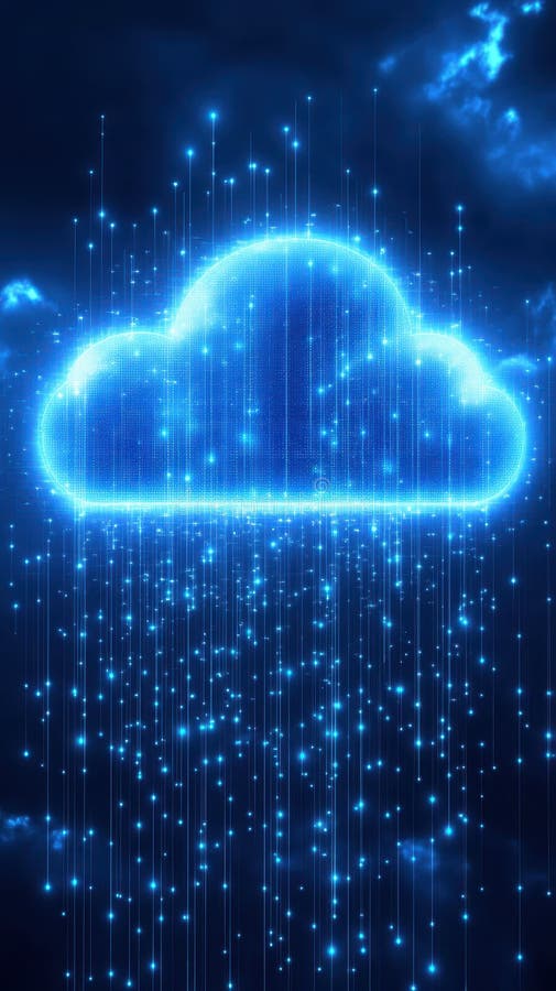 Glowing Digital Cloud with Blue Particles and Light Effects Stock ...
