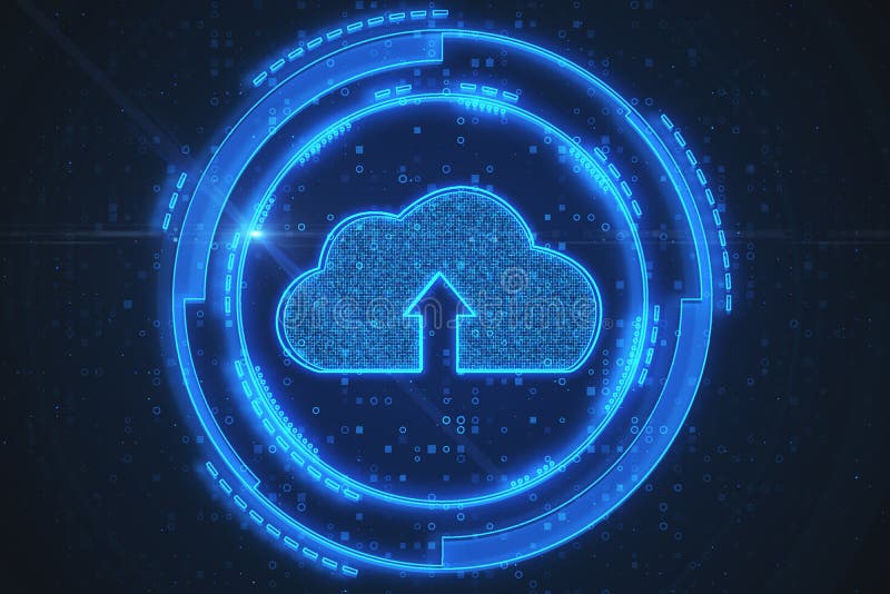 Glowing Digital Cloud on Dark Blue Background. Cloud Computing Concept ...