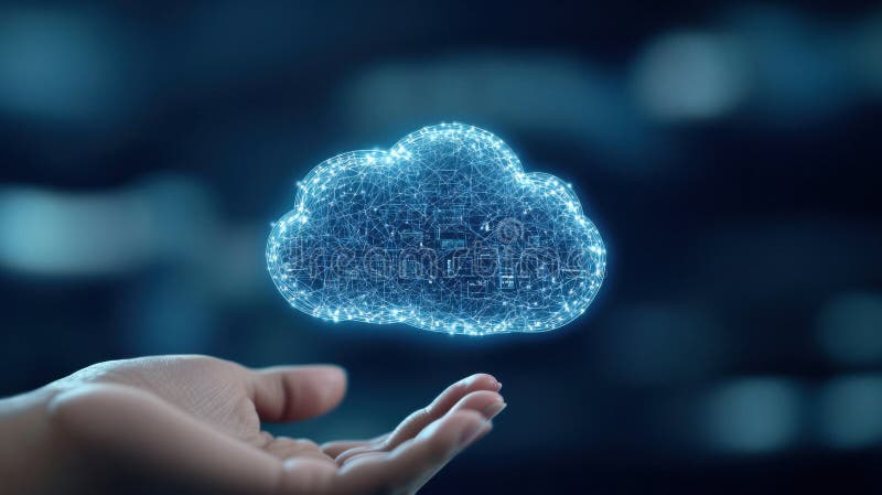 Glowing Digital Cloud Hovering Above Hand. Generative AI Stock ...
