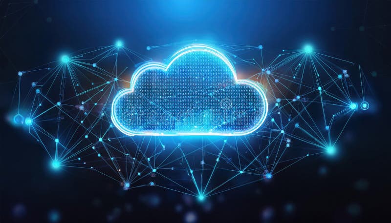 Glowing, Digital Cloud Icon Surrounded by a Network of Interconnected ...