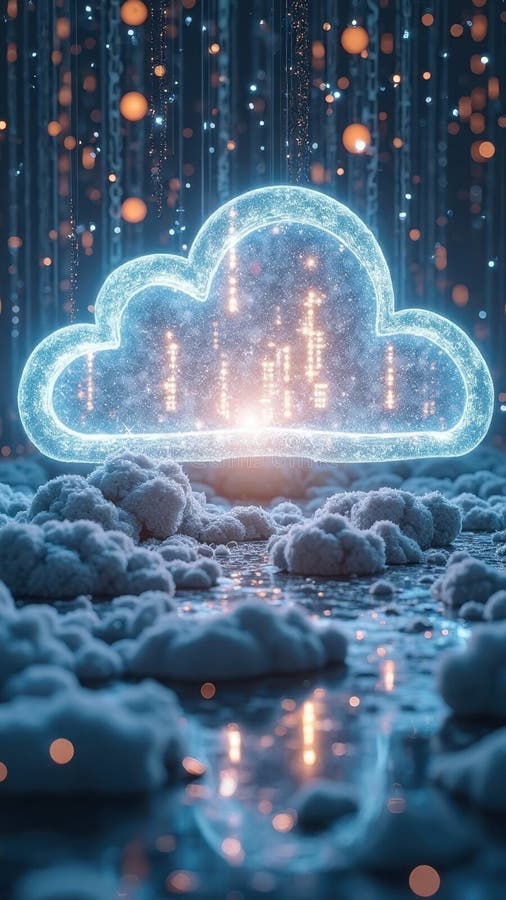 Glowing Digital Cloud with Neon Lights and Abstract Data Reflections in ...