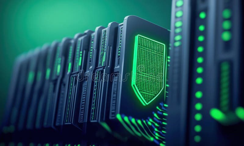 Glowing Digital Cloud Server Stack with Binary Code Background Stock Illustration - Illustration ...