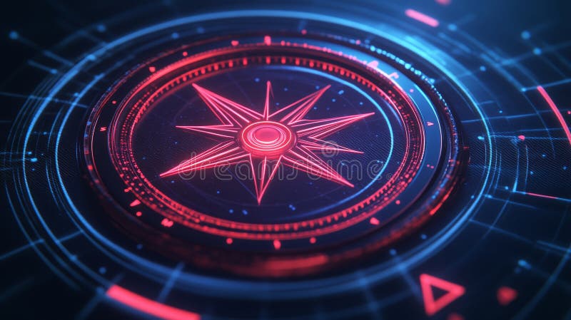 Glowing Digital Compass Navigating a Complex Data Landscape, Futuristic ...
