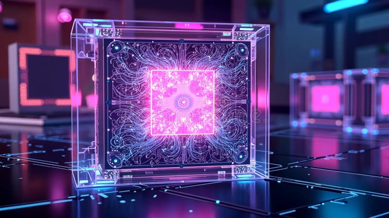 Futuristic Tech Cube: Neon Glow Digital Core Stock Video - Video of tech, energy: 366554963