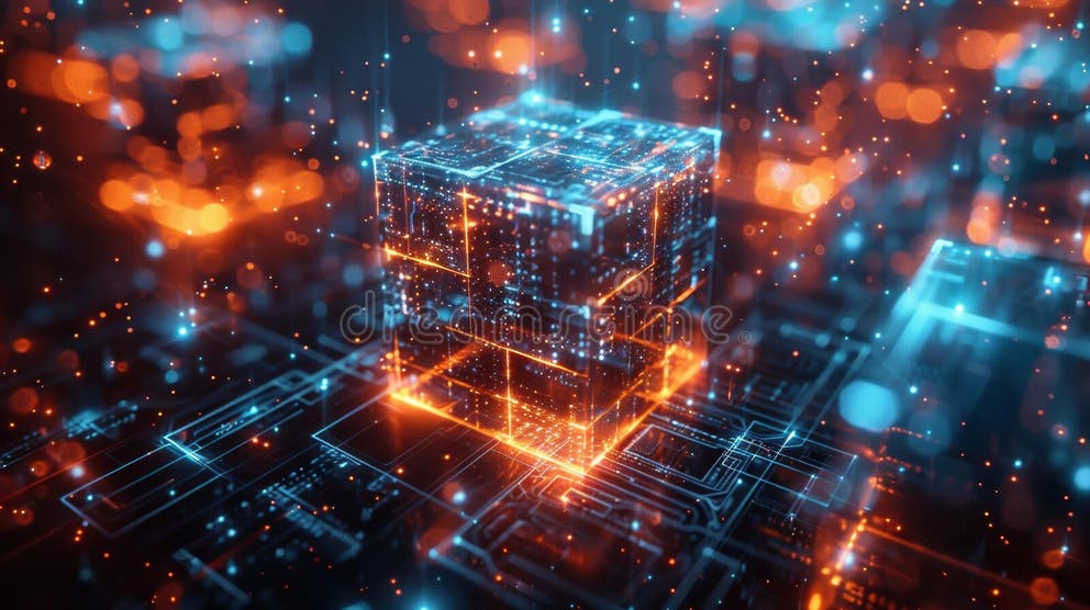 Glowing Digital Cube with Circuit Patterns - Generative Ai Stock ...