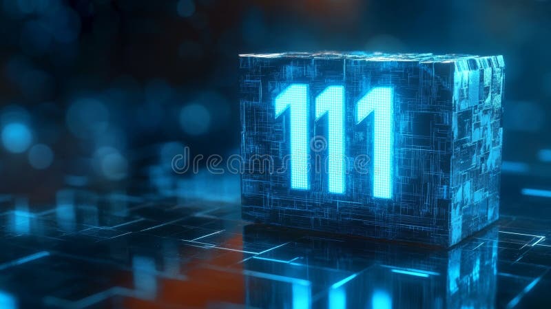 Glowing Digital Cube 3D Number 111 in Futuristic, Technological Style ...