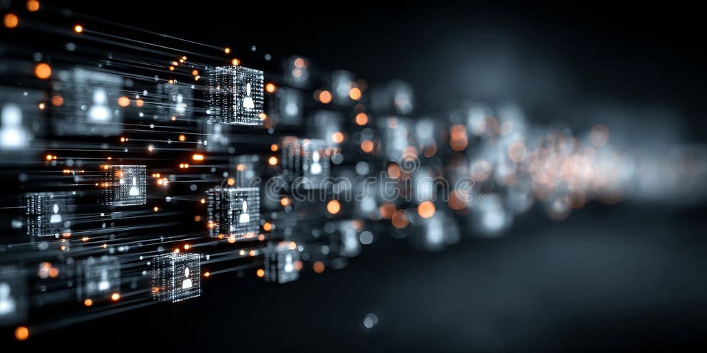 Glowing Digital Cubes with User Icons and Light Trails Symbolizing Data ...